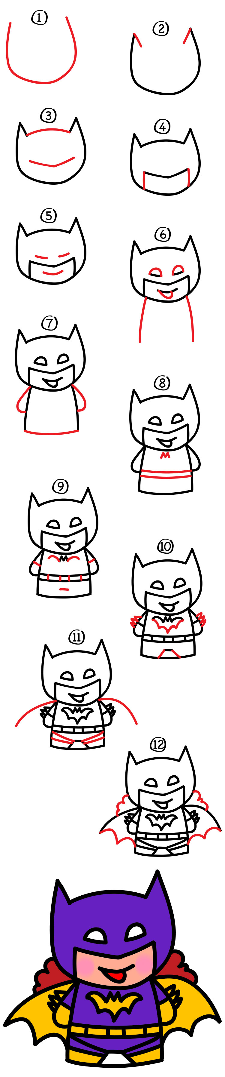 How To Draw Cartoon Batgirl - Art For Kids Hub